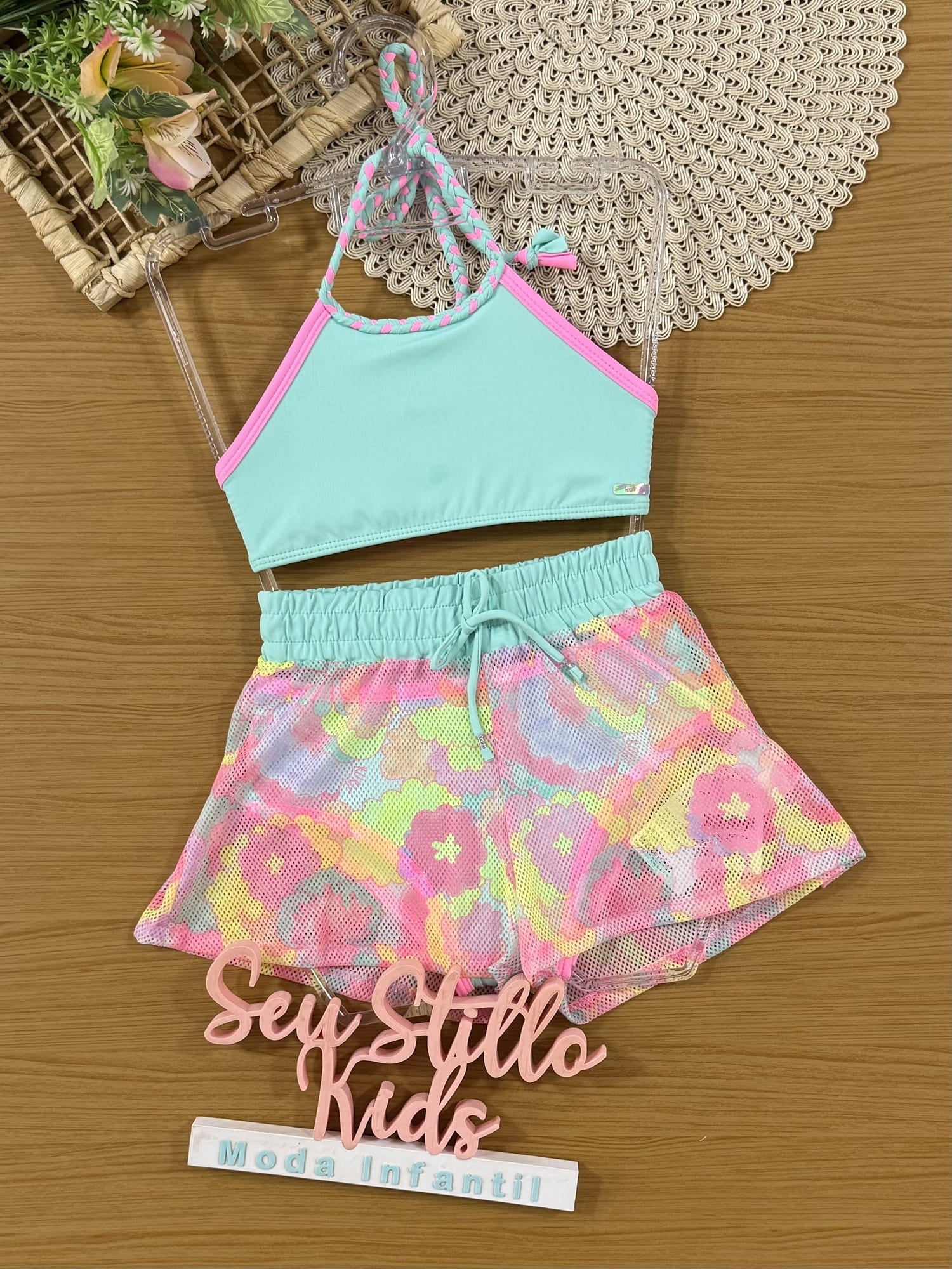 Biquíni Infantil Kukiê Verão Azul com Shorts em Tela Colorido – Seu ...