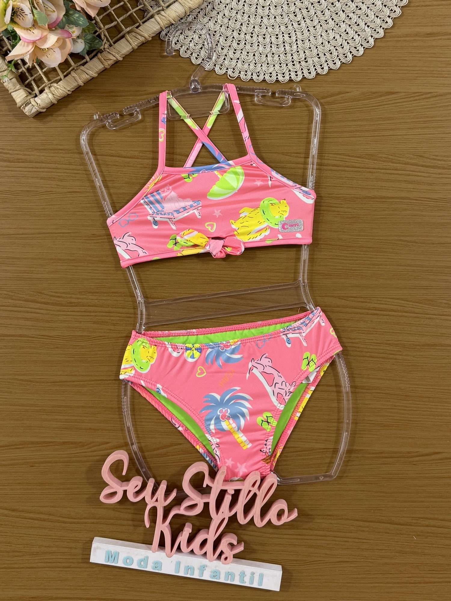 Biquíni Infantil Cinti Verão Rosa Animais na Praia – Seu Stillo Kids ...